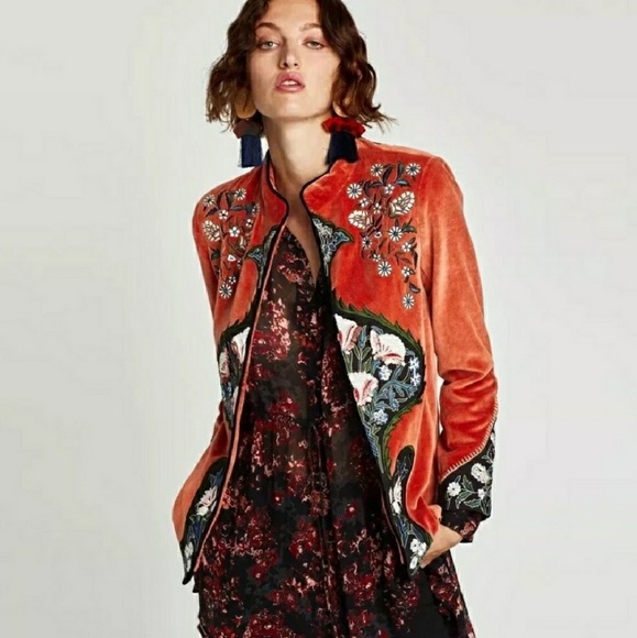 Zara | Jackets & Coats | Zara Embroidered Velvet Jacket Sold Out | Poshmark